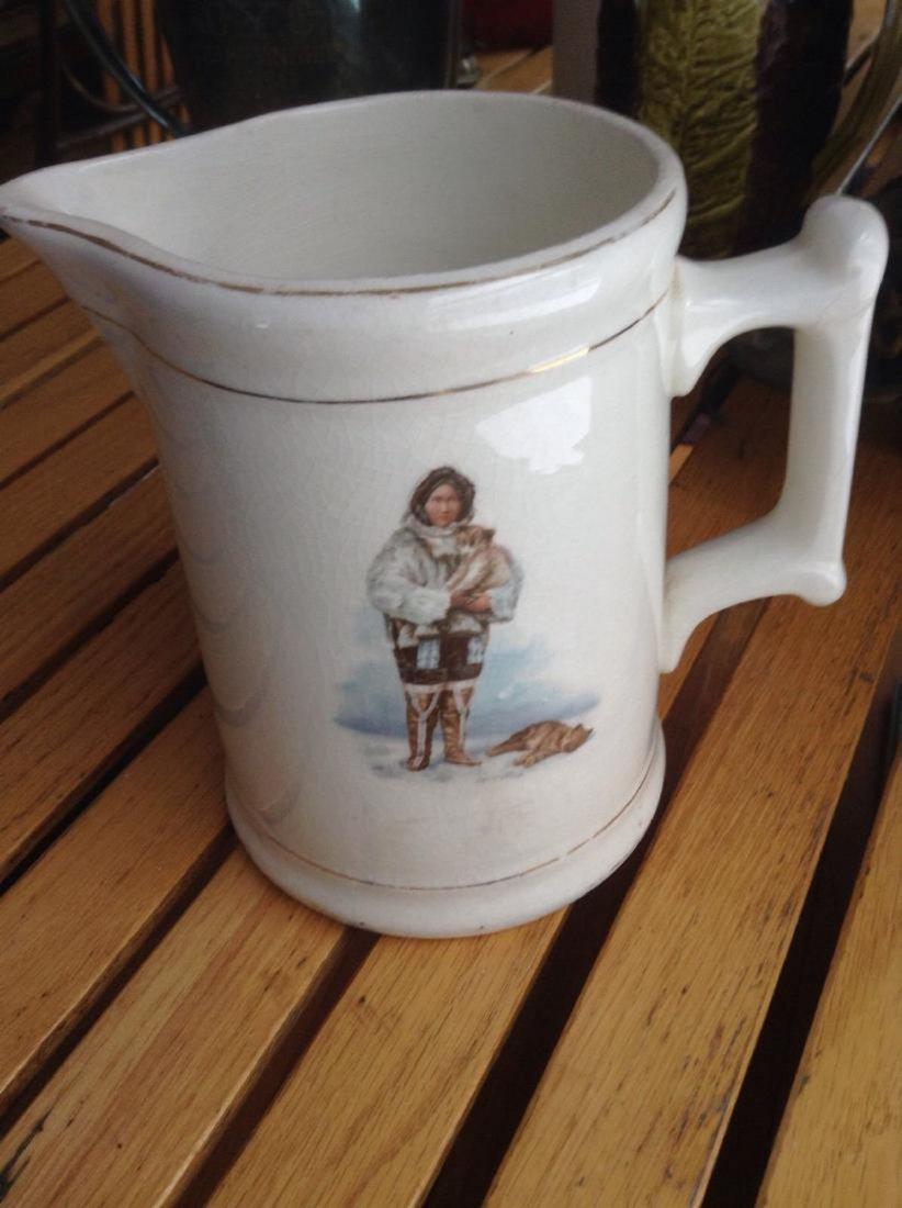 White China Water Milk Pitcher 7" Eskimo Inuit Image