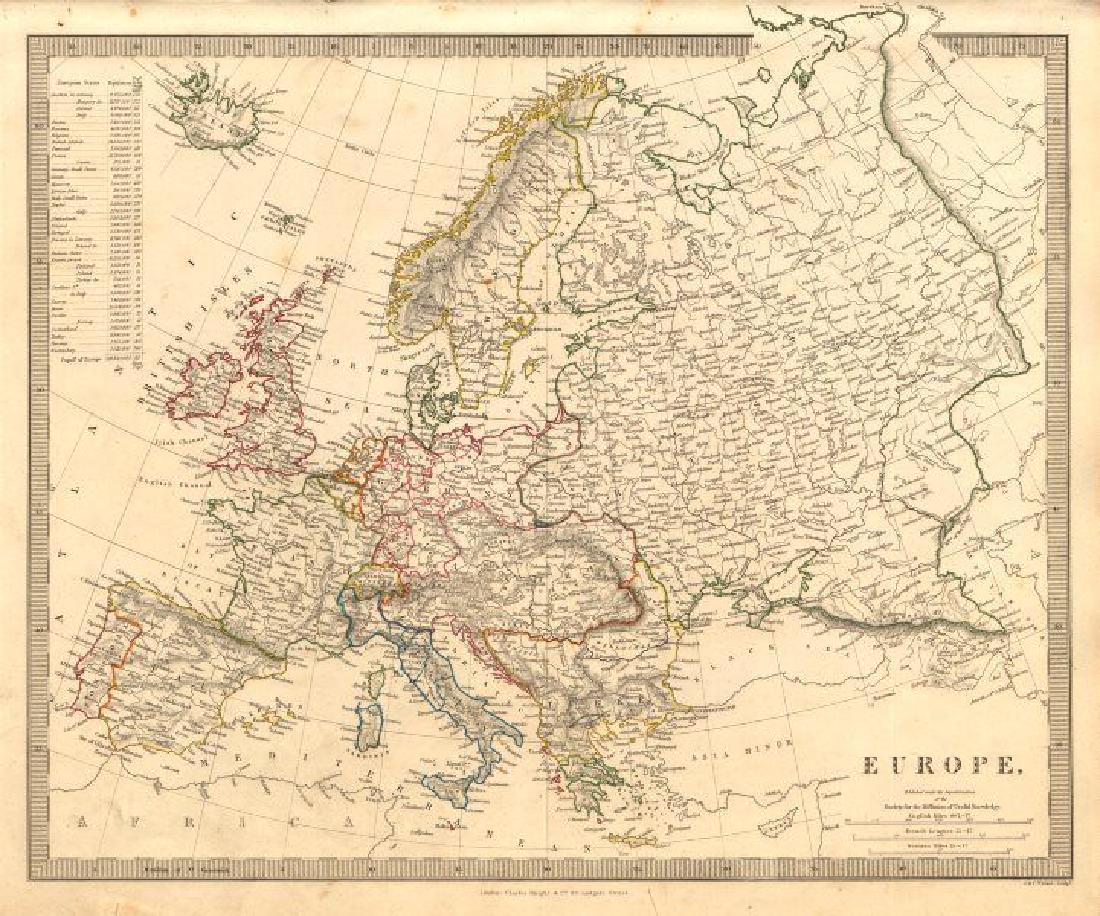 SDUK: Antique Map of Europe, 1845