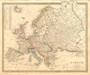 Europe. General Map. Inset Table Of Population & Density By Country ...