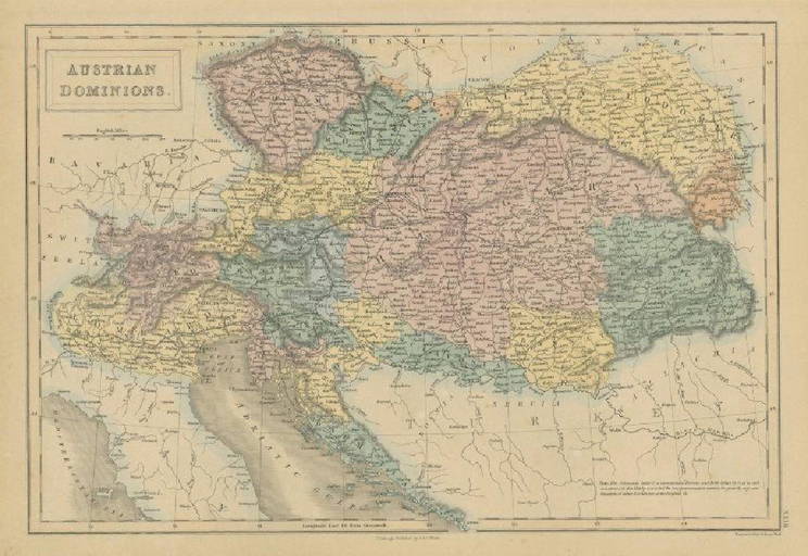 Hall: Antique Map Of Austrian Dominions, 1856