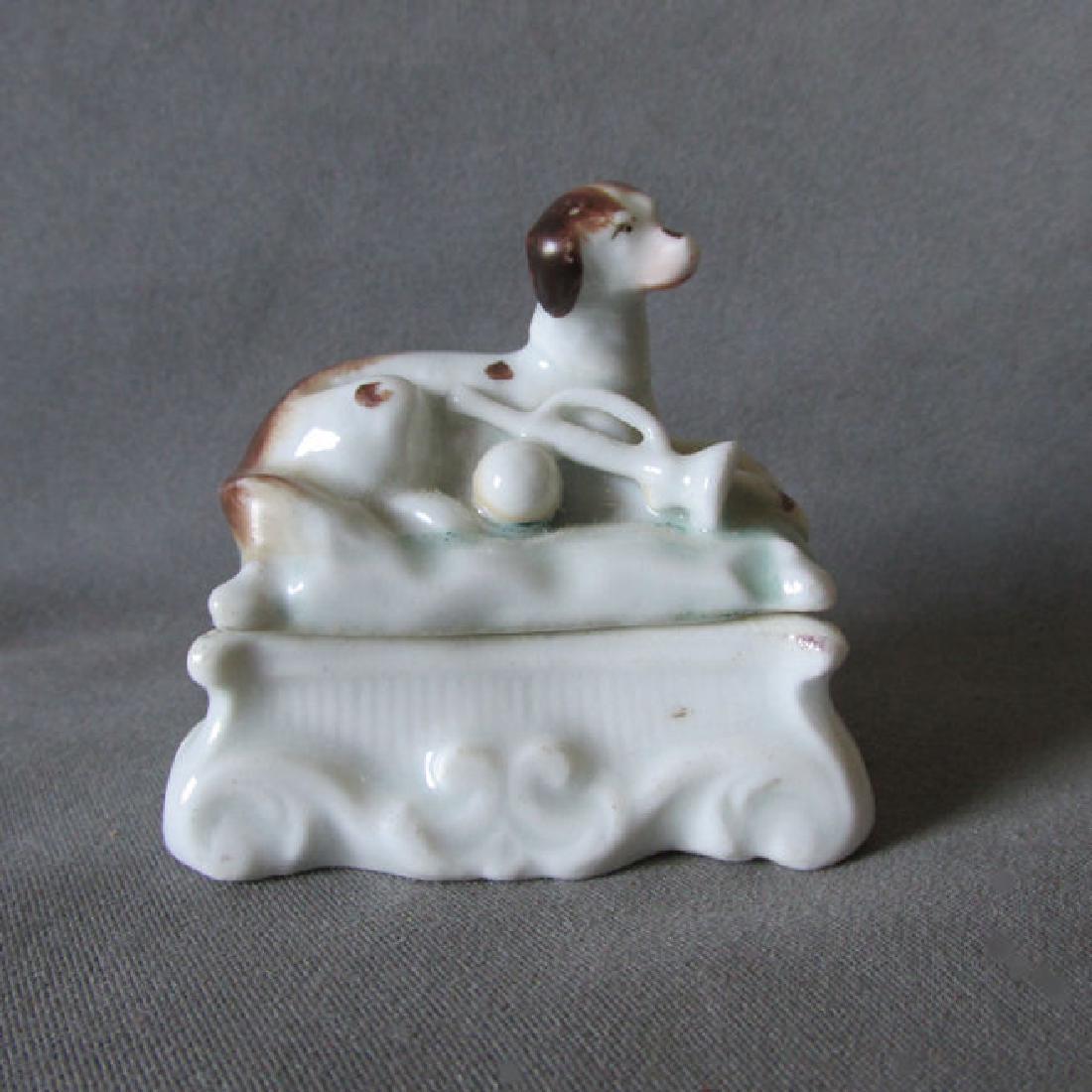 Antique Victorian Fairing Box Dog with Horn & Ball