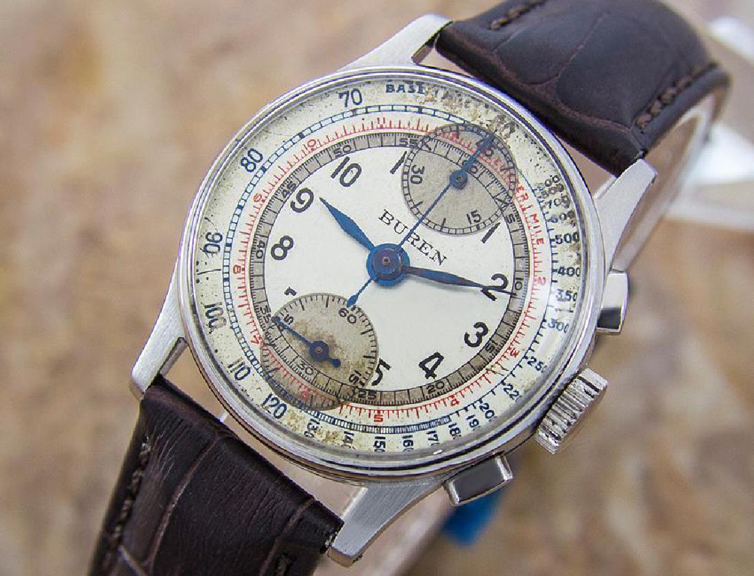 Buren Chronograph Rare Manual Stainless Steel Mens