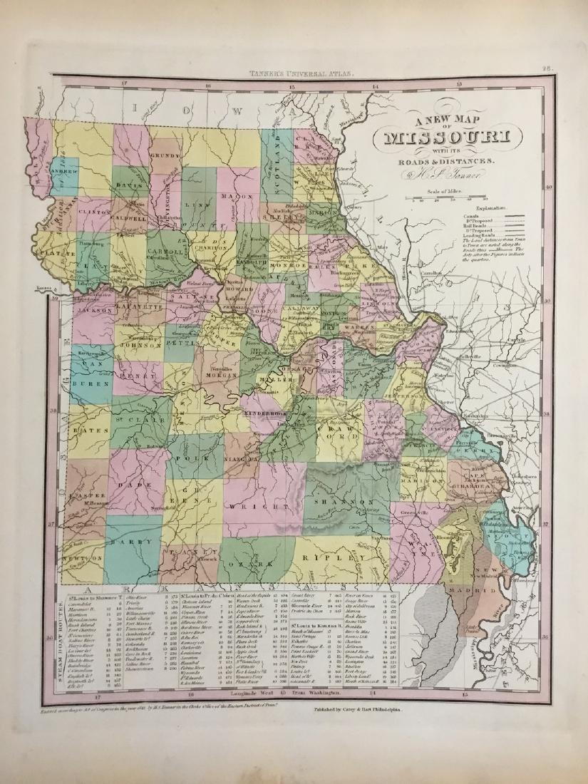 Tanner: Antique Map of Missouri, 1843