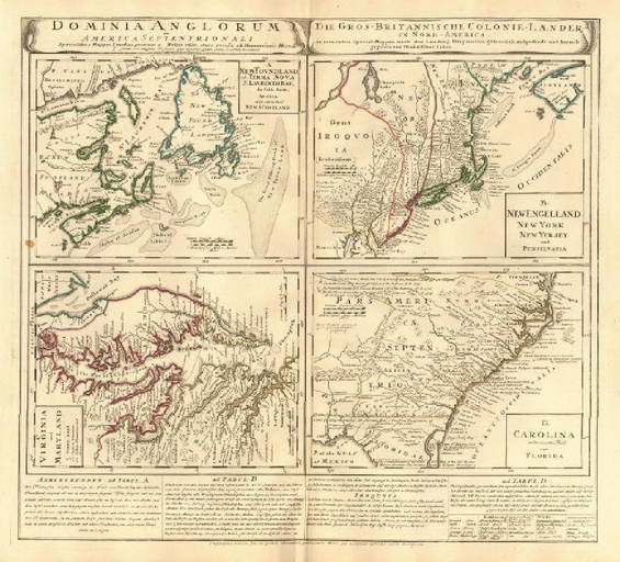 Homann: Antique Map Of British Colonies, 1740