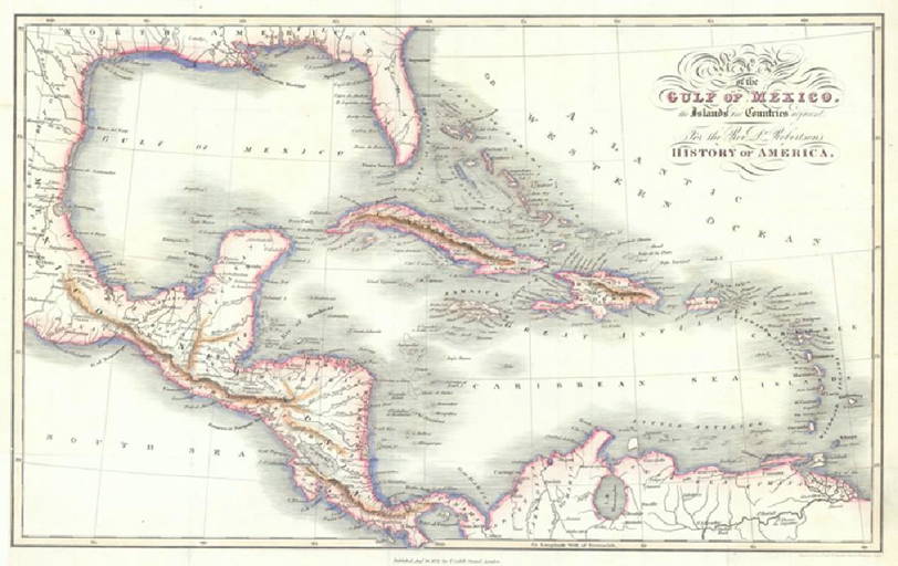Cross: Antique Map Of The Gulf Of Mexico, 1821