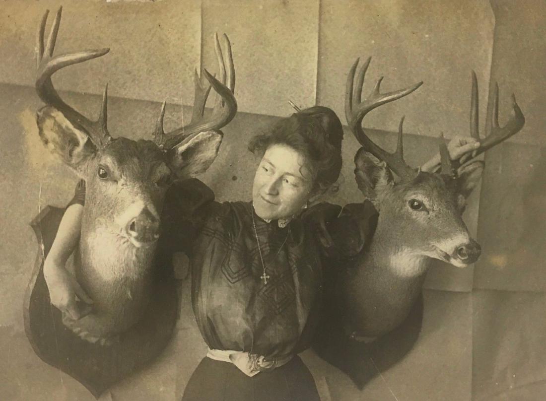 Antique 1915 Victorian Woman Taxidermy Deer Photo