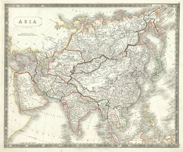 Hall: Antique Map Of Asia, 1830