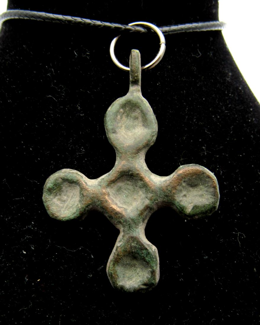 Medieval Saxon Era Bronze Cross Pendant Sun Symbols