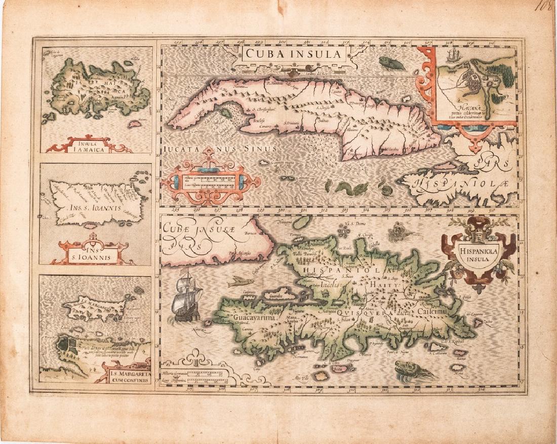 1613 Mercator/hondius Antique Map Of Caribbean Islands