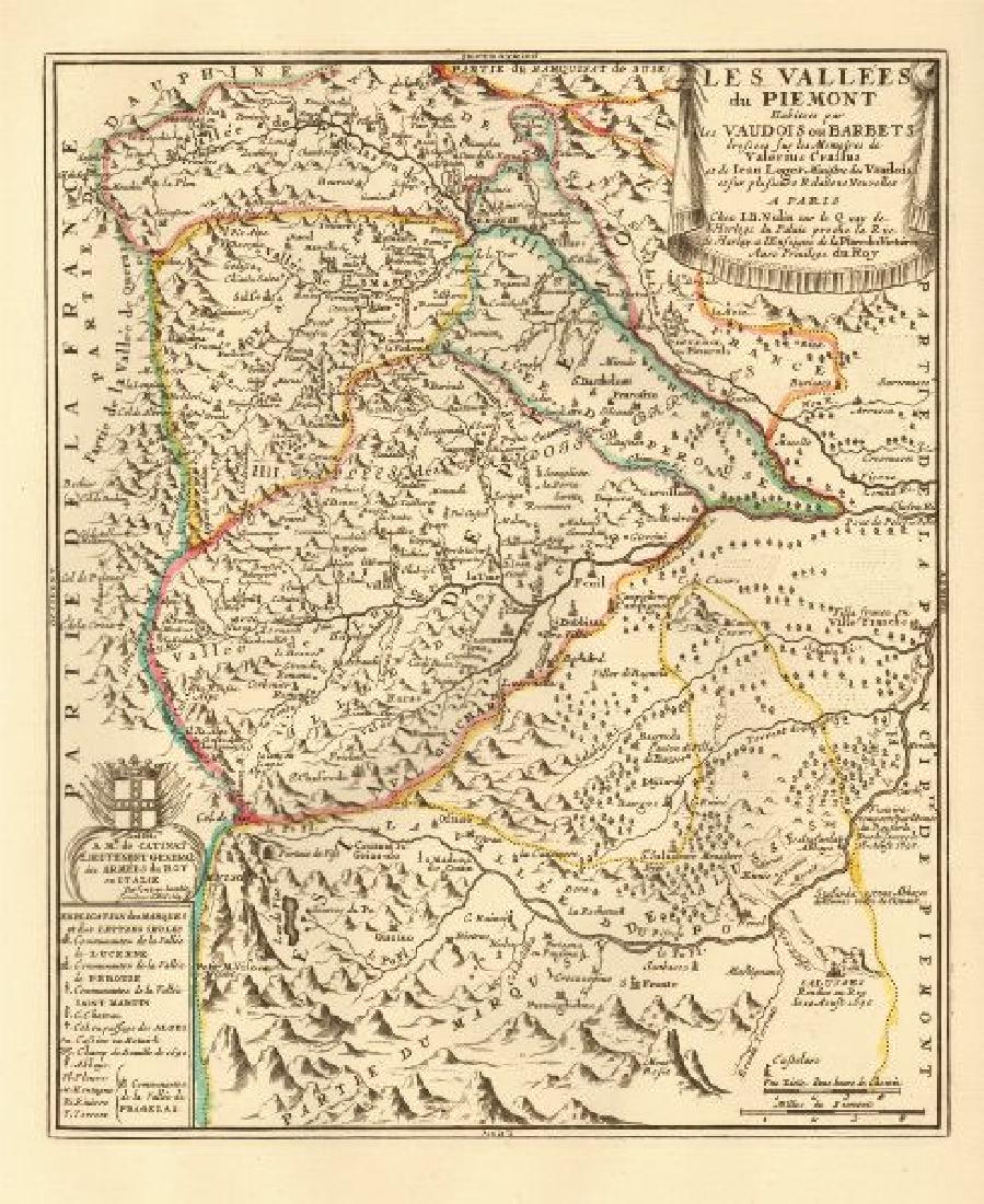 Nolin: Antique Map of Waldensian valleys, Piedmont 1740