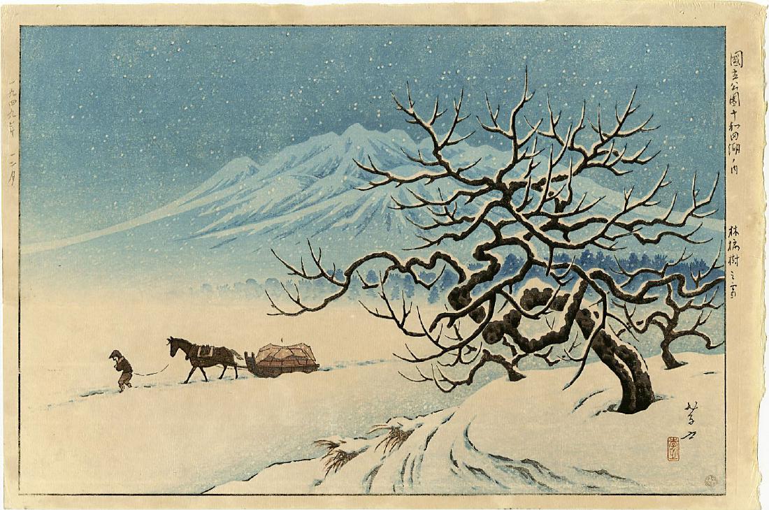 Takashi Ito Woodblock Snow Apple Field, Towadoko Park