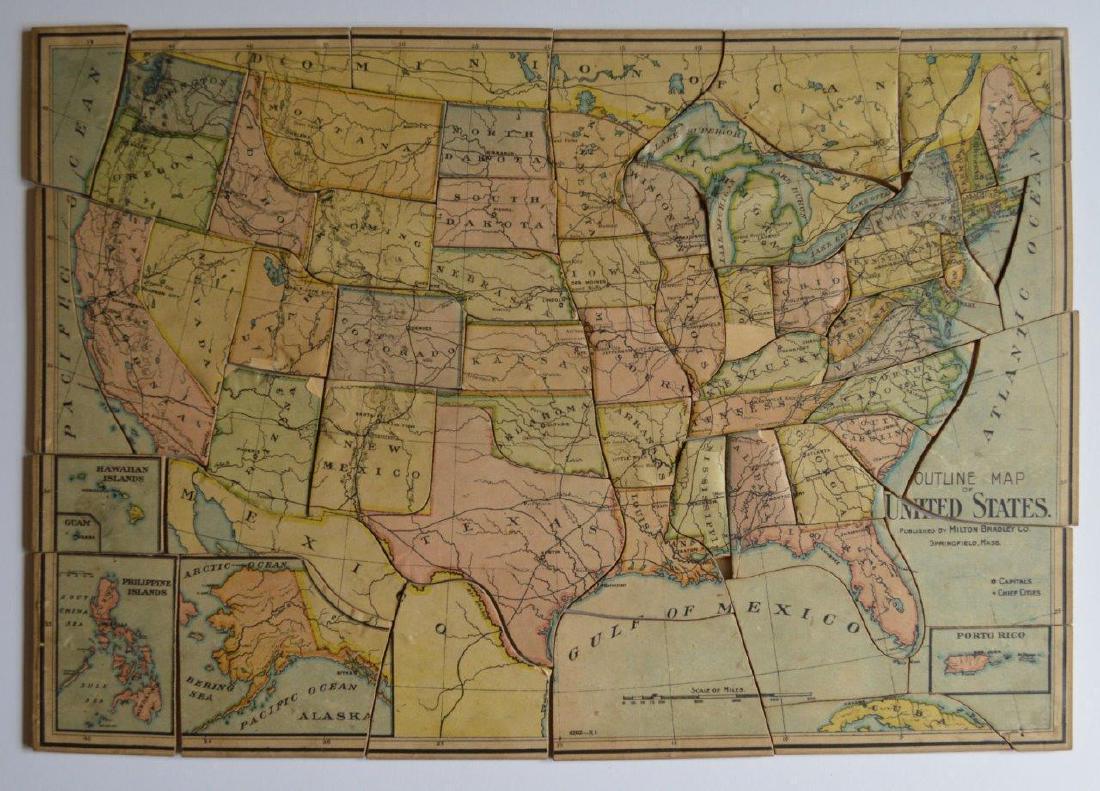 Antique 1905 Outline Us Map United States Puzzle Milton
