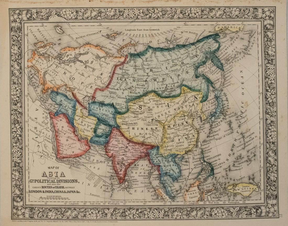 1860 Mitchell Map od Asia -- Map of Asia Showing its