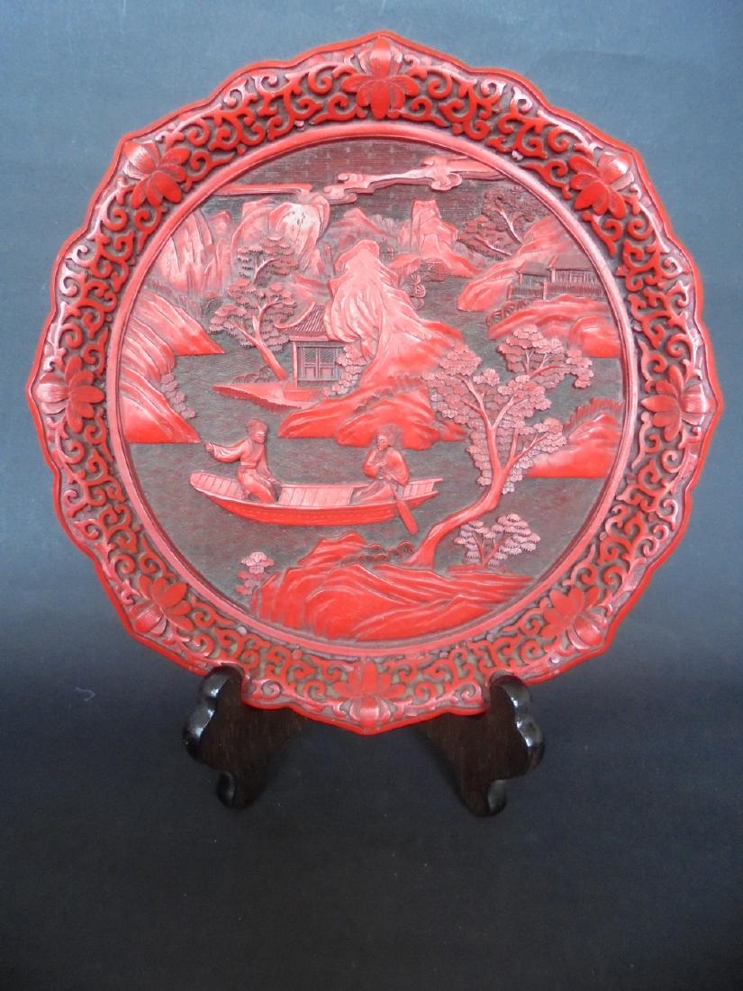 Chinese plate in red lacquer