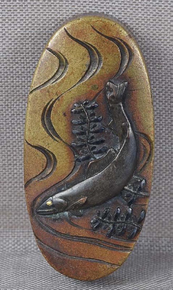 19c Japanese sword KASHIRA FISH & seaweed