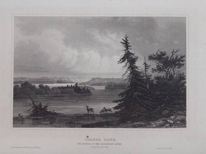 View Of Itasca Lake In Minnesota 1850 Steel Etching