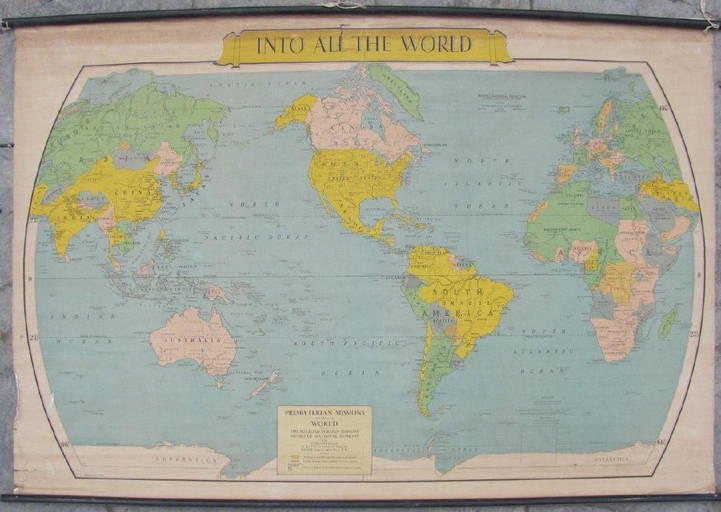 1930 Vintage World Mission Map Presbyterian Missions