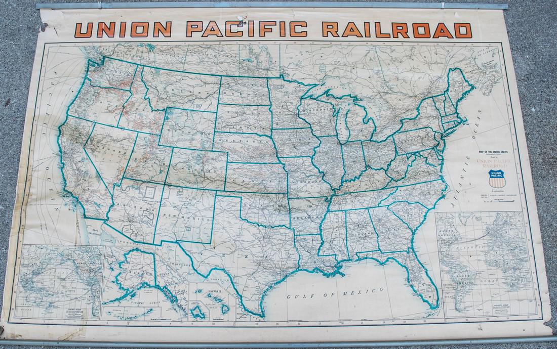 1940 Union Pacific Railroad Routes and USA Wall Map