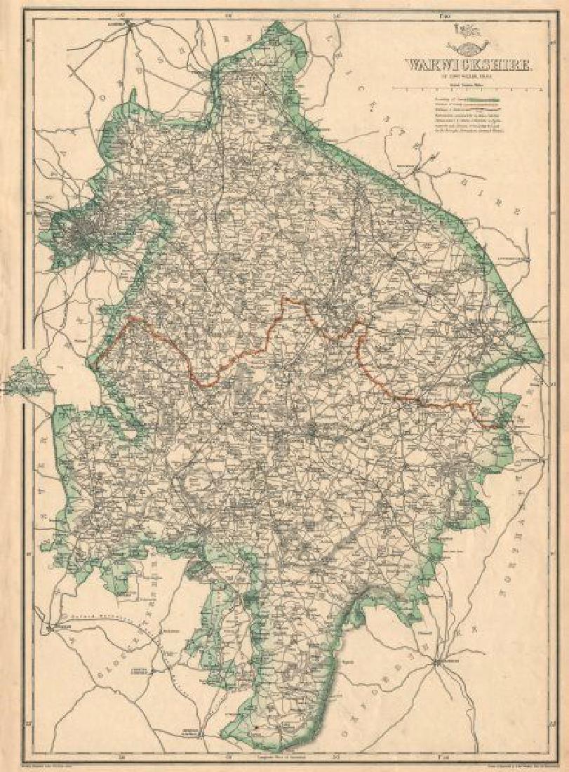 WARWICKSHIRE. Birmingham. County map showing excave