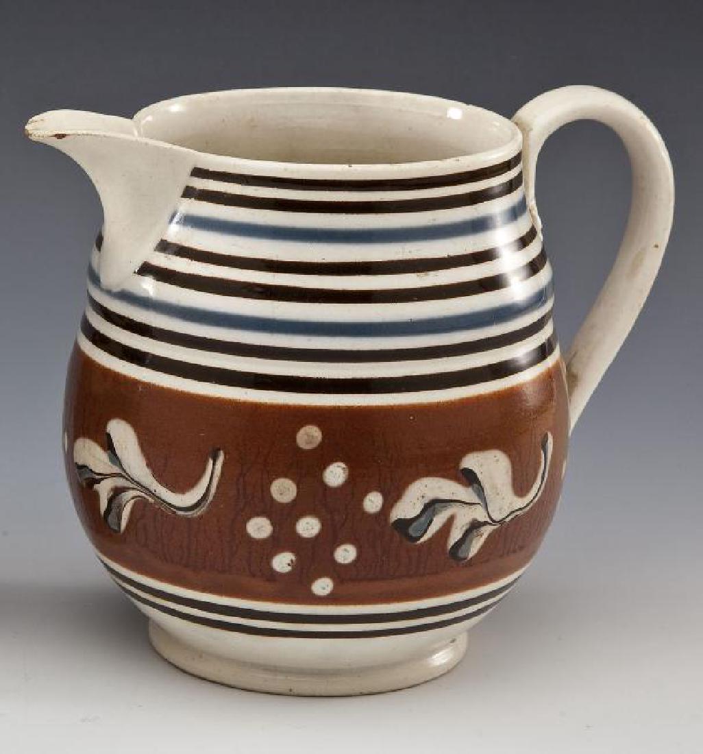 English Pearlware Pitcher with Unusual Mocha Design.