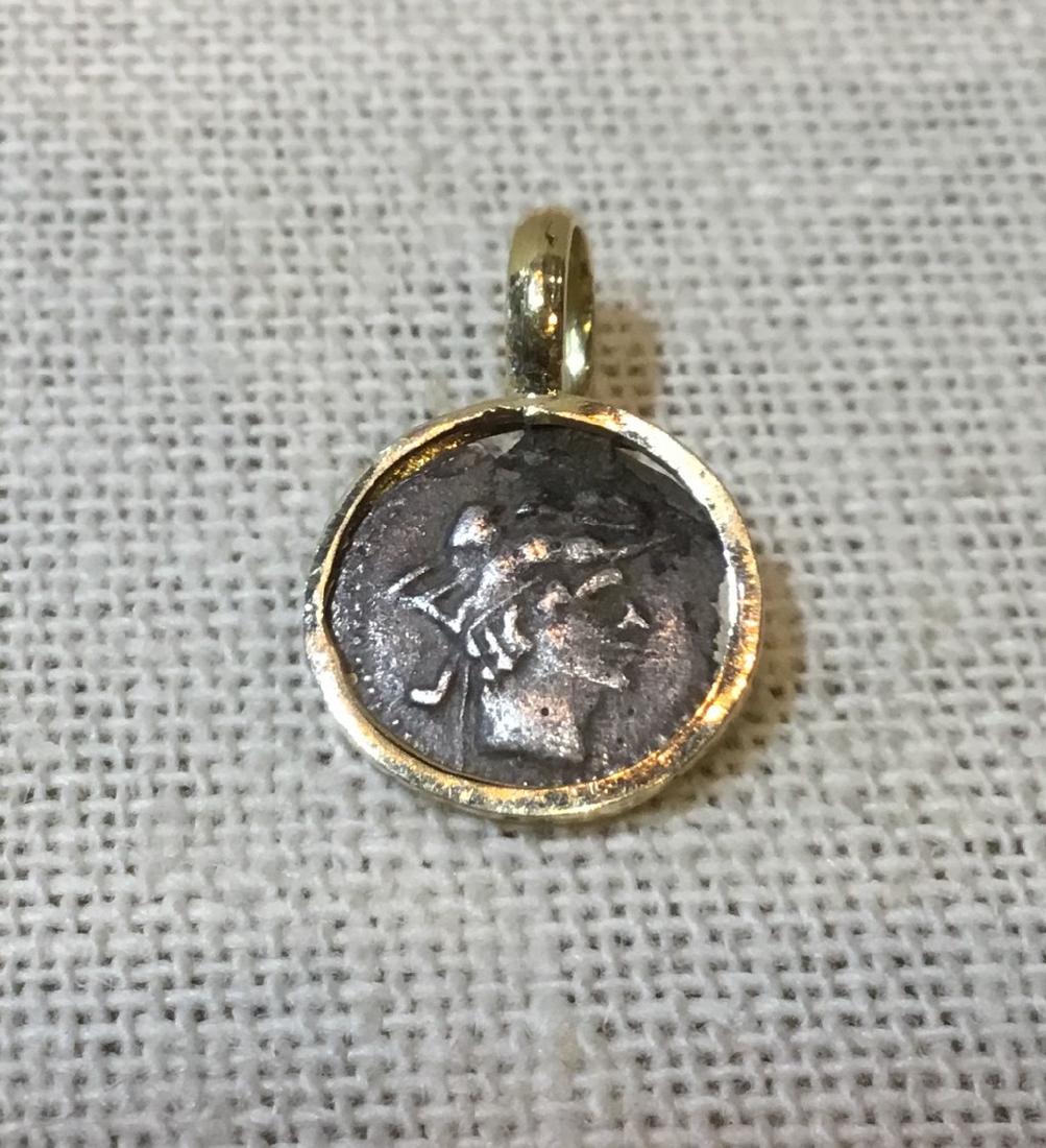 18k Gold Pendent With A Ancient Greek Silver Obol Coin