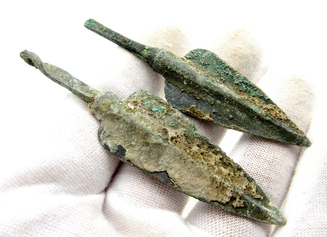 Pair of Ancient Greek Bronze Arrowheads