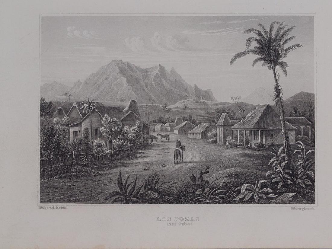 Animated view Los Pozas Cuba 1850 Steel etching
