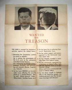Jfk Orig "wanted For Treason" Poster *very Rare*