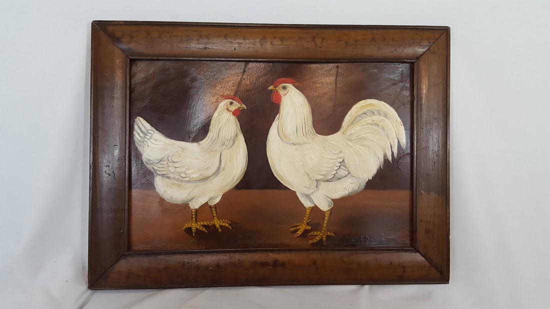 Folk Art Chickens Painting ca 1880-1910