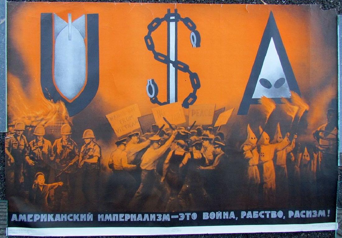 1968 Russian Cold War Anti Us Soviet Propaganda Poster