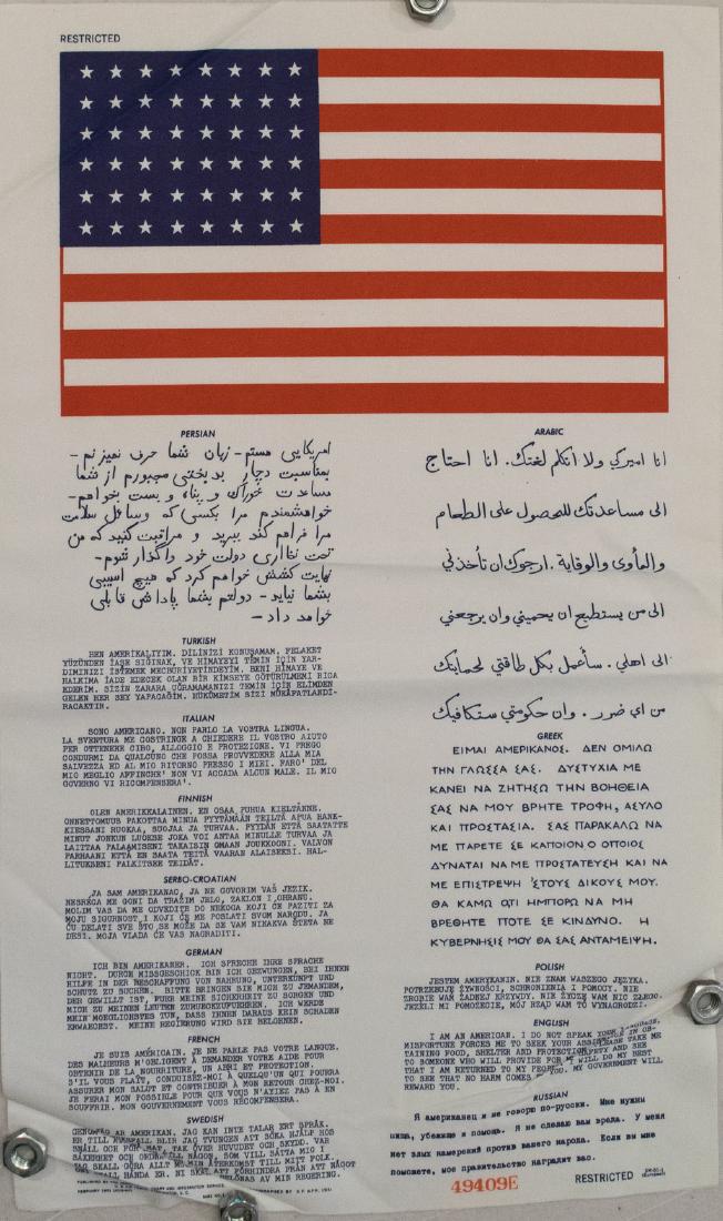 1951 Us Air Force Blood Chit Notice Cloth