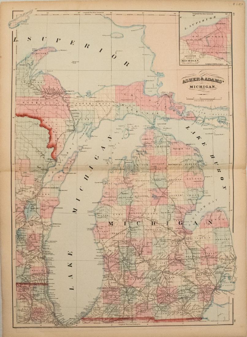 1872 Asher & Adams Map of Michigan -- Asher & Adams'
