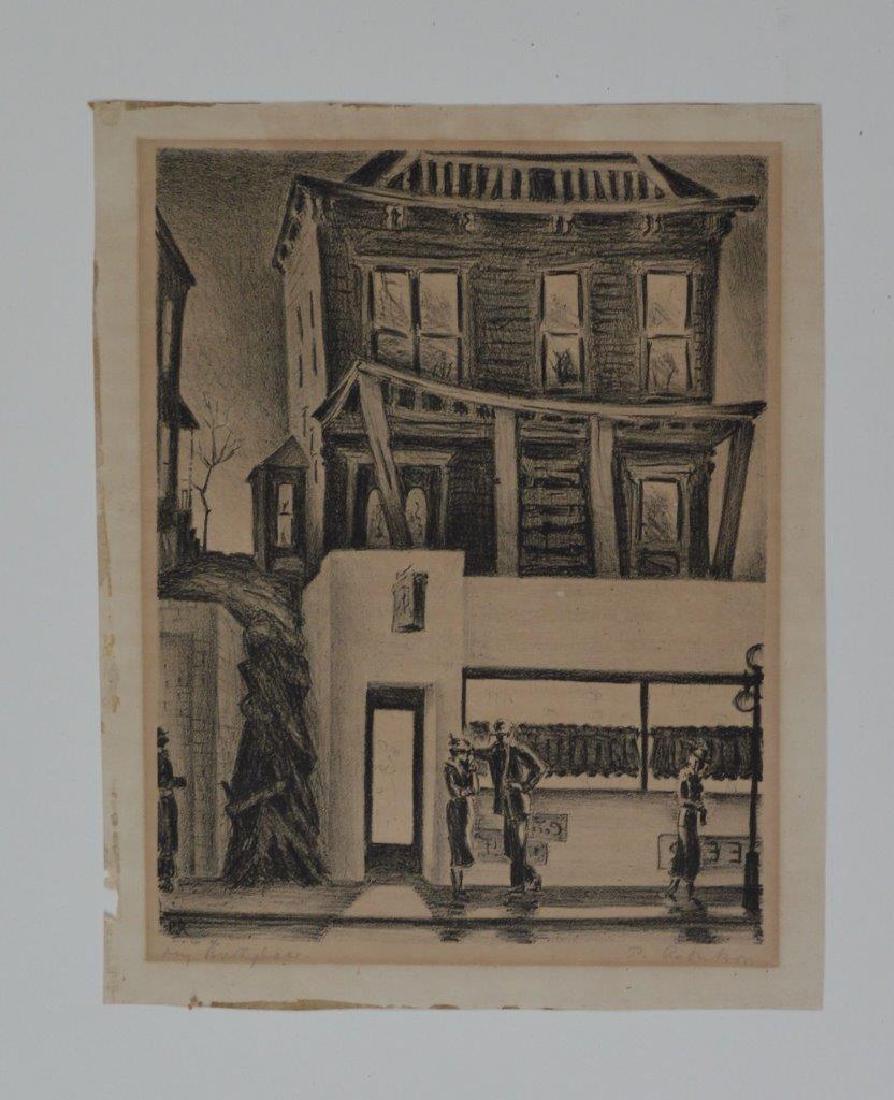Original Vintage Art Print Signed P Robertson, Street