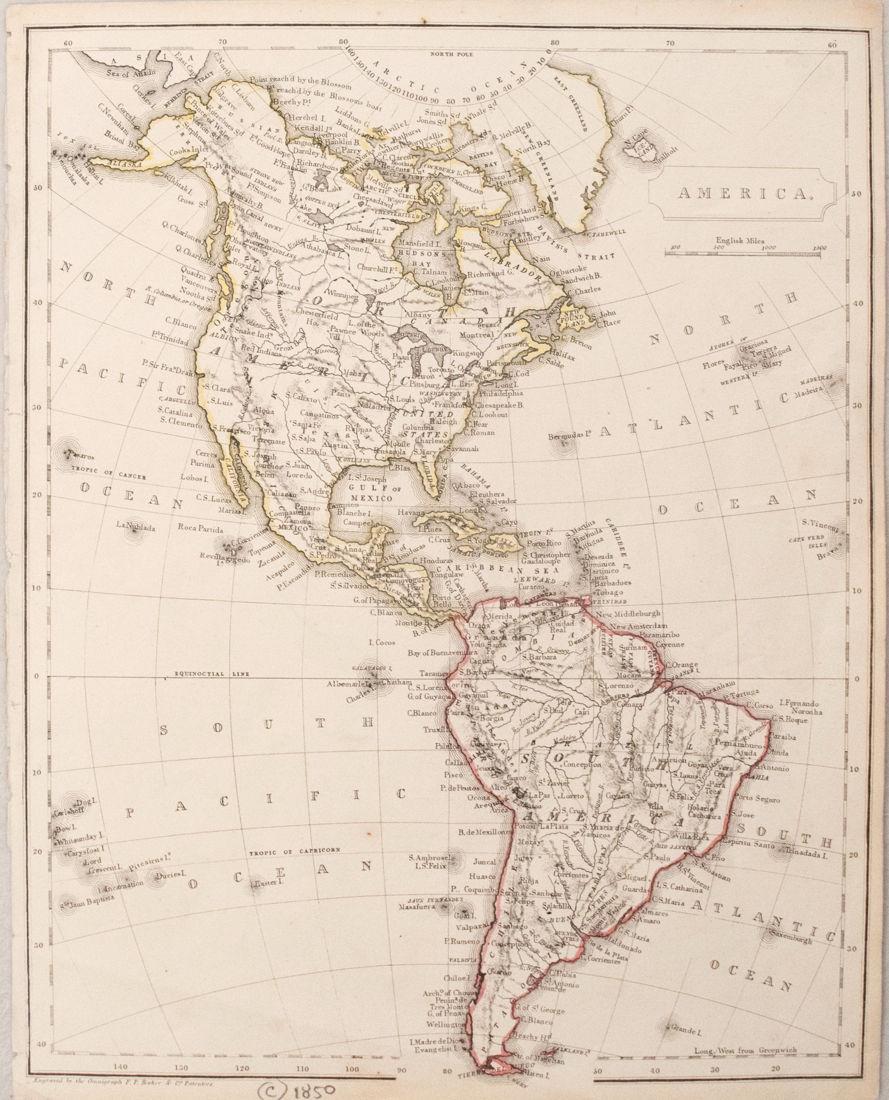 1850 C. Becker Map Of North And South America