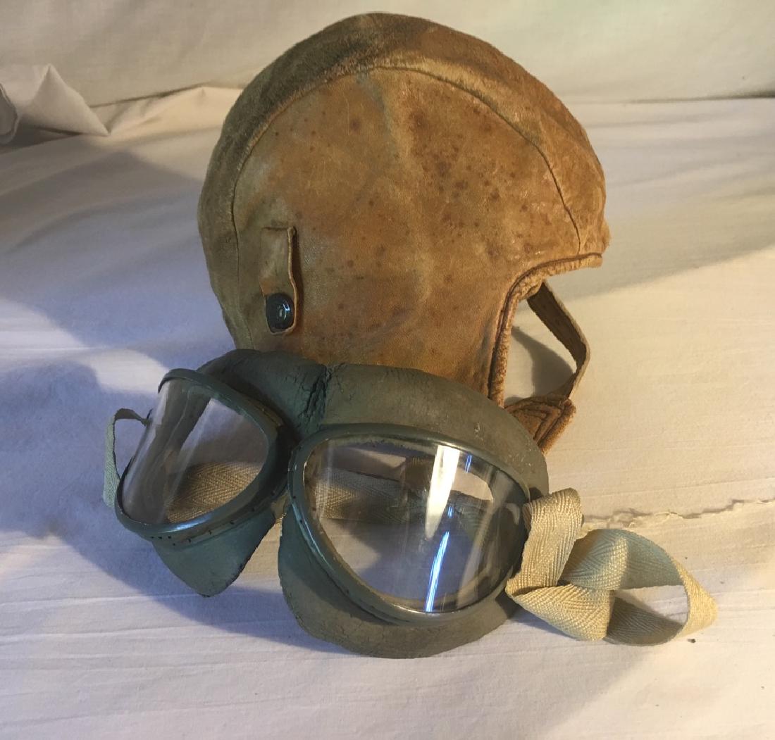 WWI Era Leather Aviator Cap and Goggles