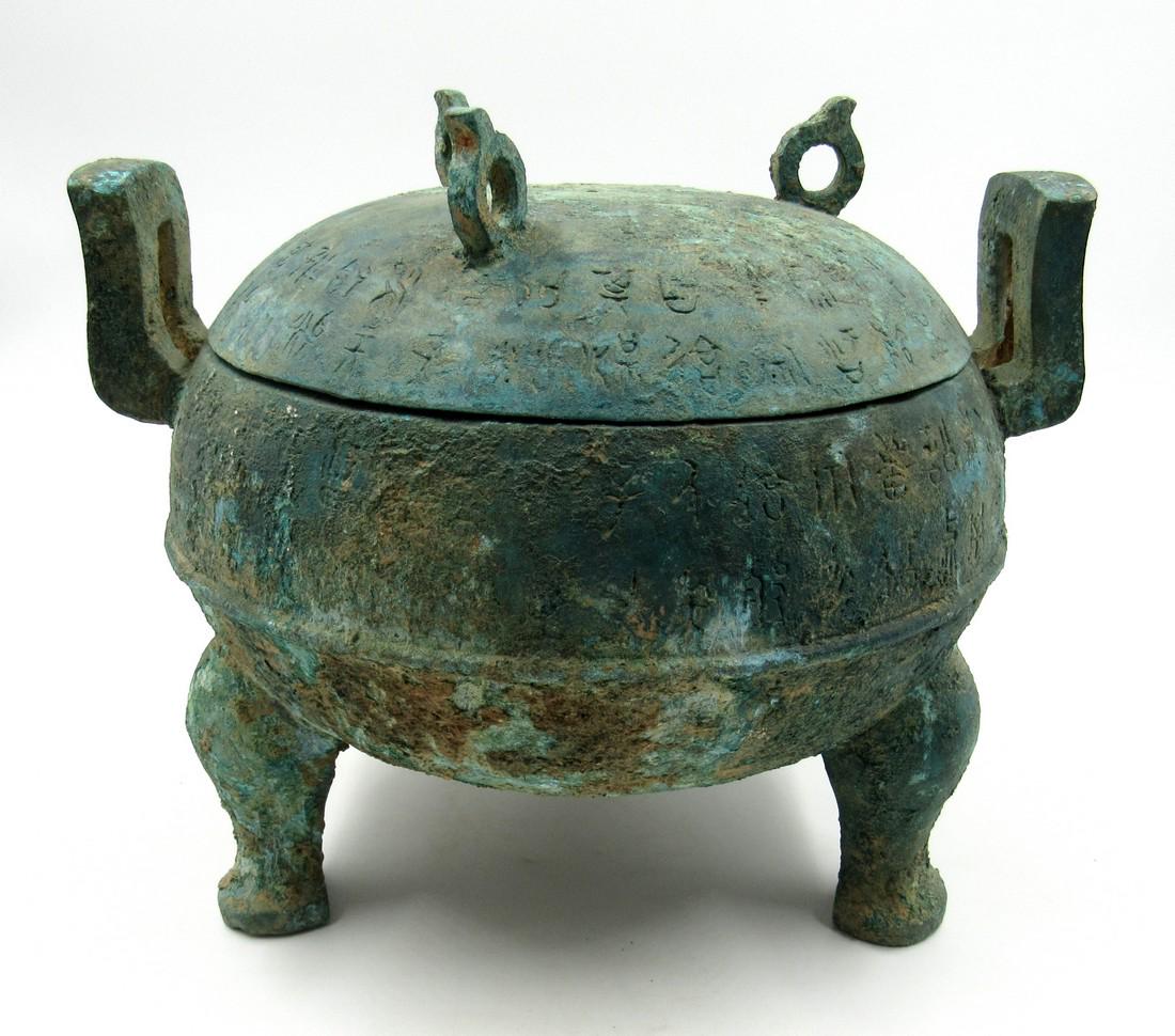 Ancient Chinese Warring States Bronze Ding with Lid and
