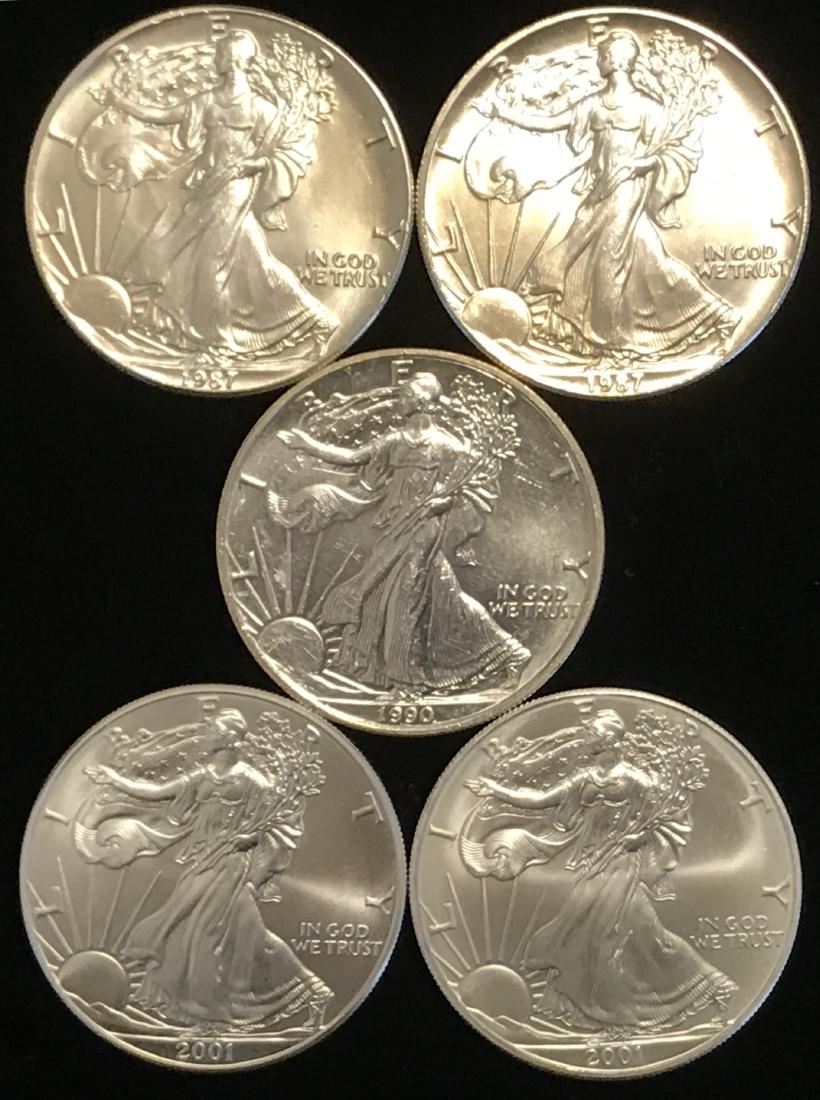 5 American Silver Eagle Dollars