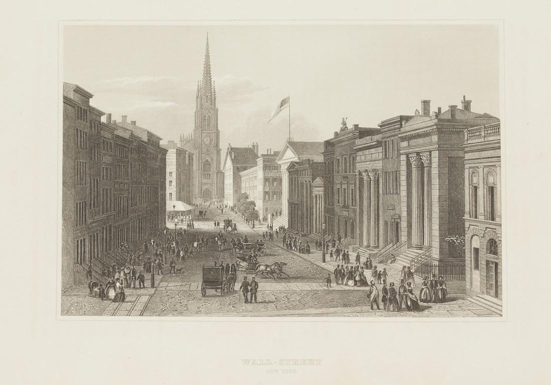 View of Wall Street New York 1850 circa Steel etching