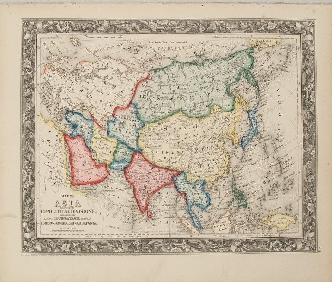 1860 Mitchell Map of Asia -- Map of Asia Showing its