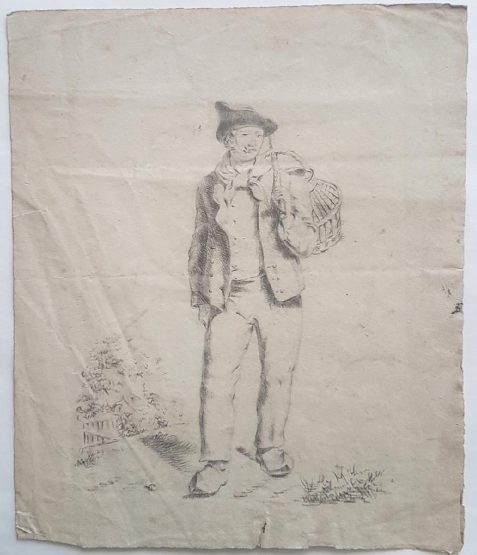 Original Pencil Drawing of an Dutch Peddler