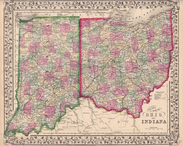 Mitchell: County Map Of Ohio And Indiana