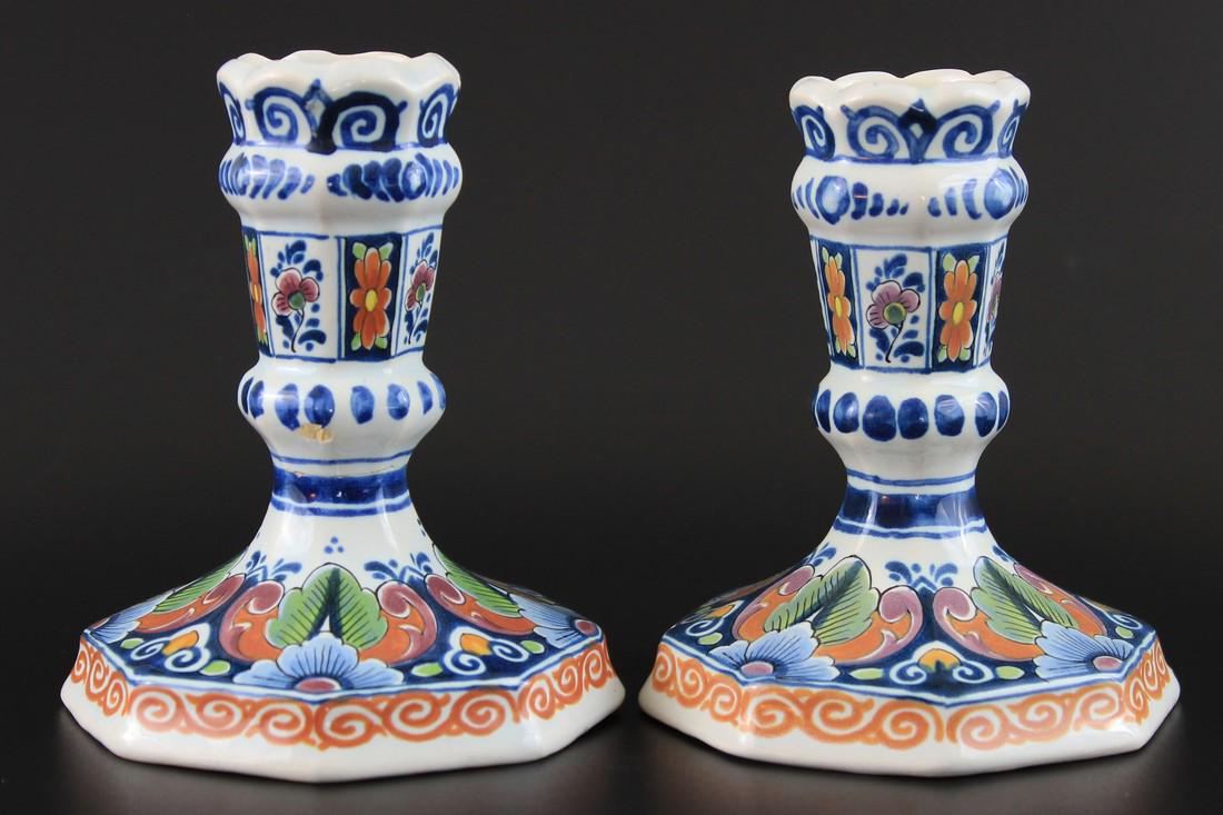 2 Vintage Delft OUD Holland Candlesticks