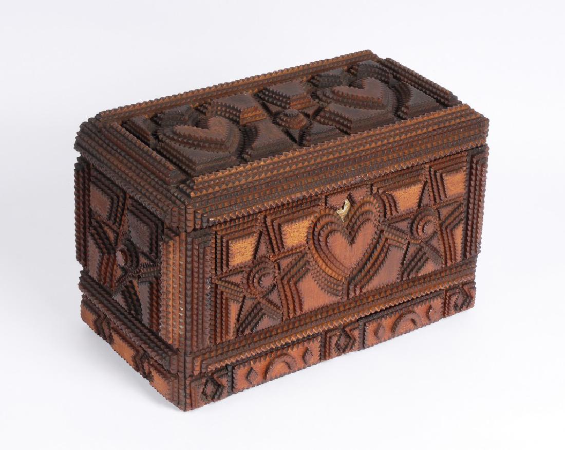 Fine Tramp Art Box with Stars & Hearts 1900
