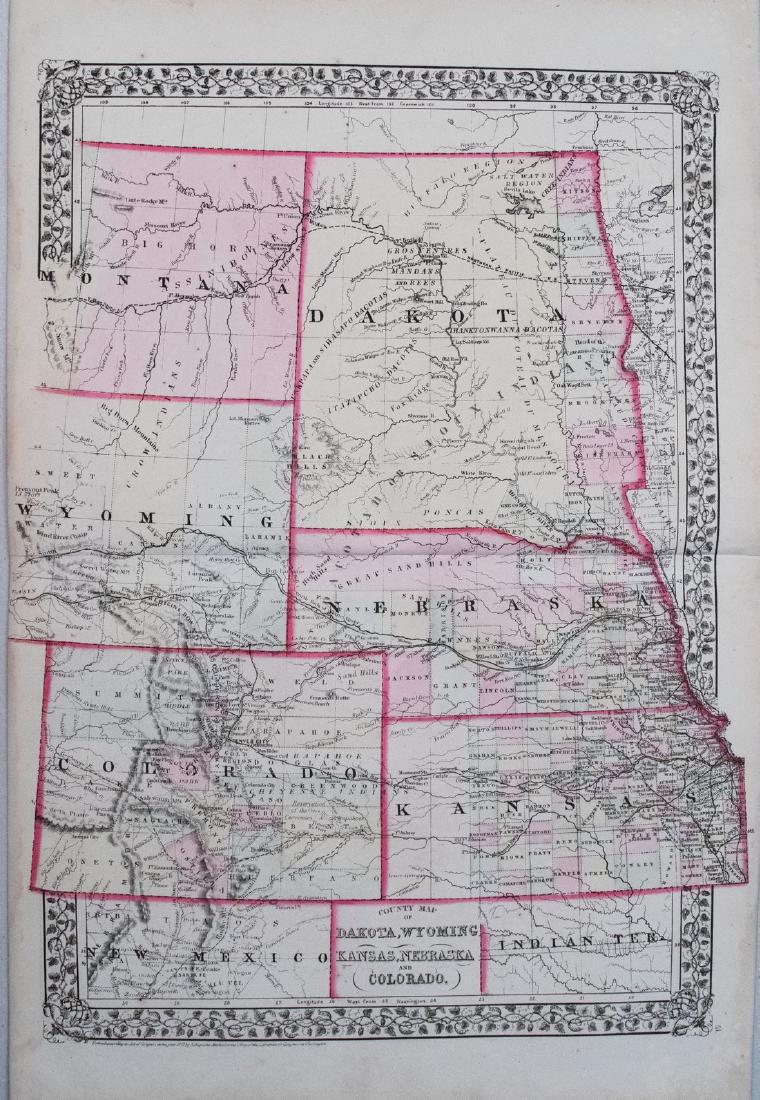 1871 Mitchell Map Of Dakotas, Nebraska, Kansas,