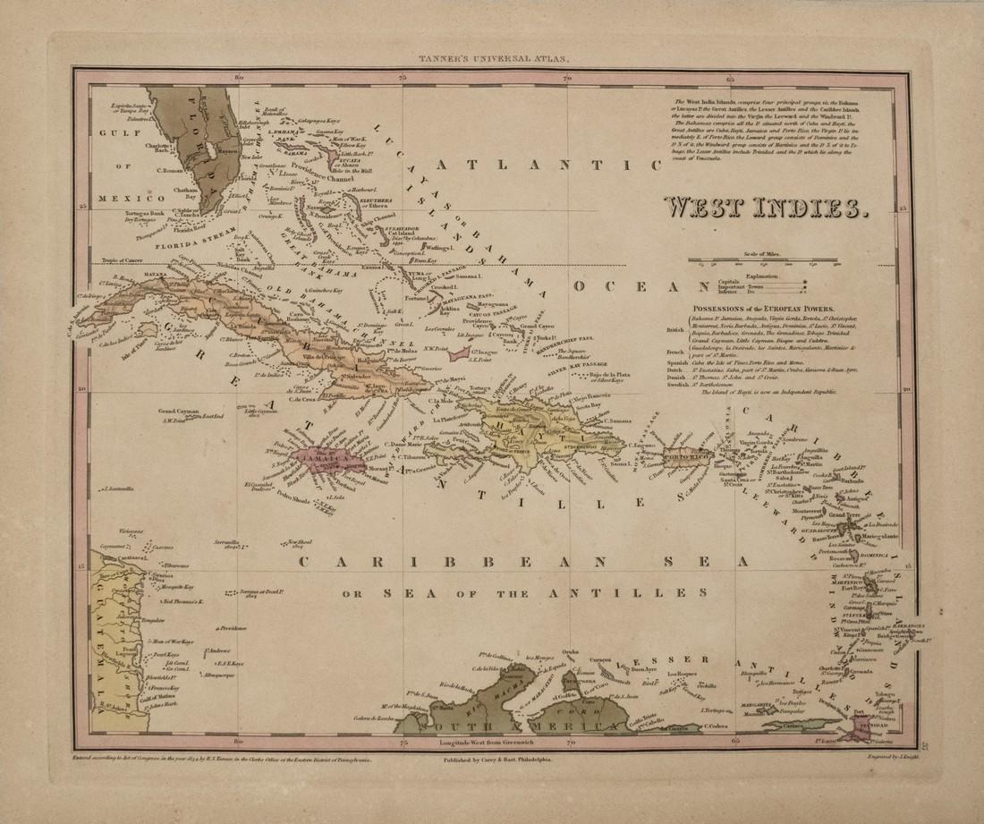 1834 Tanner Map of West Indies -- West Indies