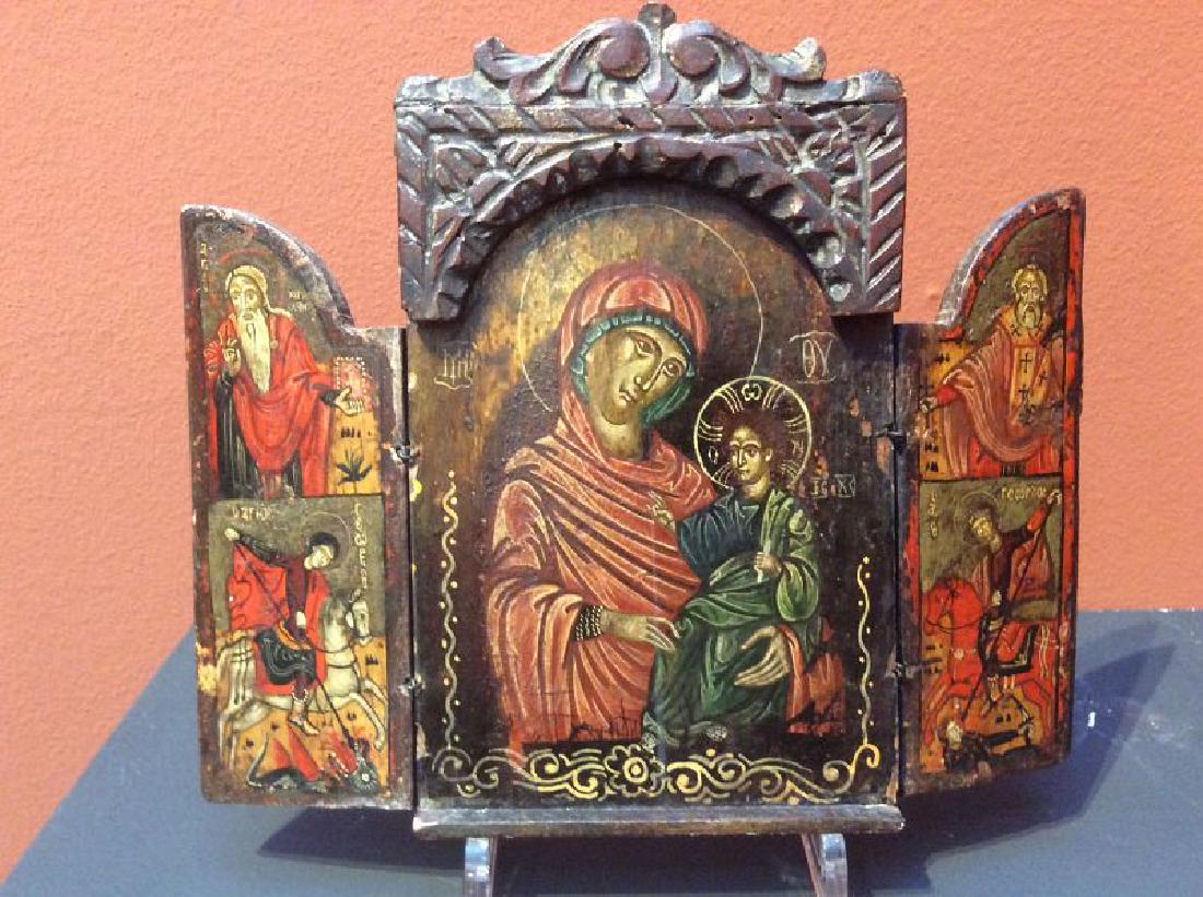 Greek Orthodox Triptych Icon 19th Century
