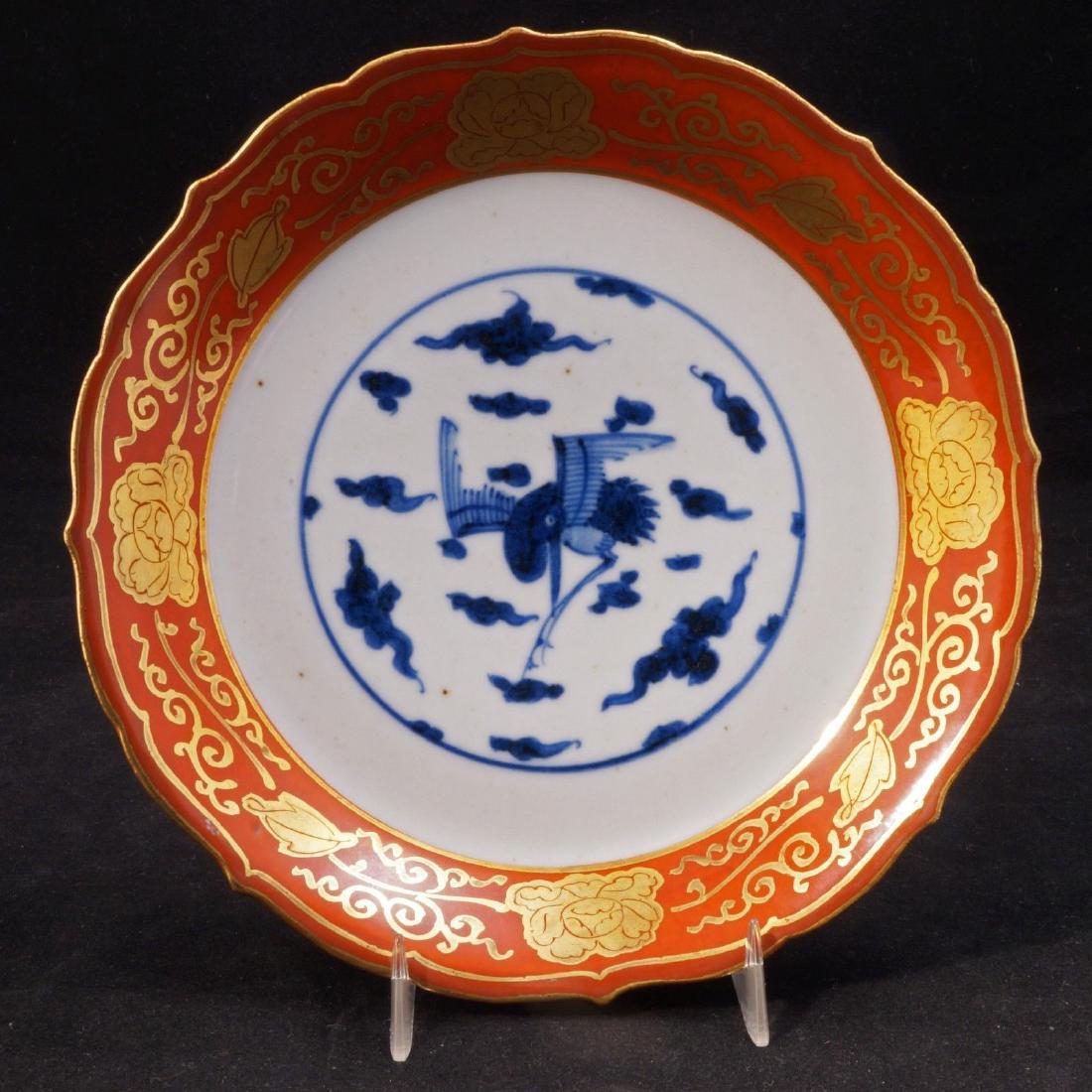 Japanese Meiji era Kutani plate with crane