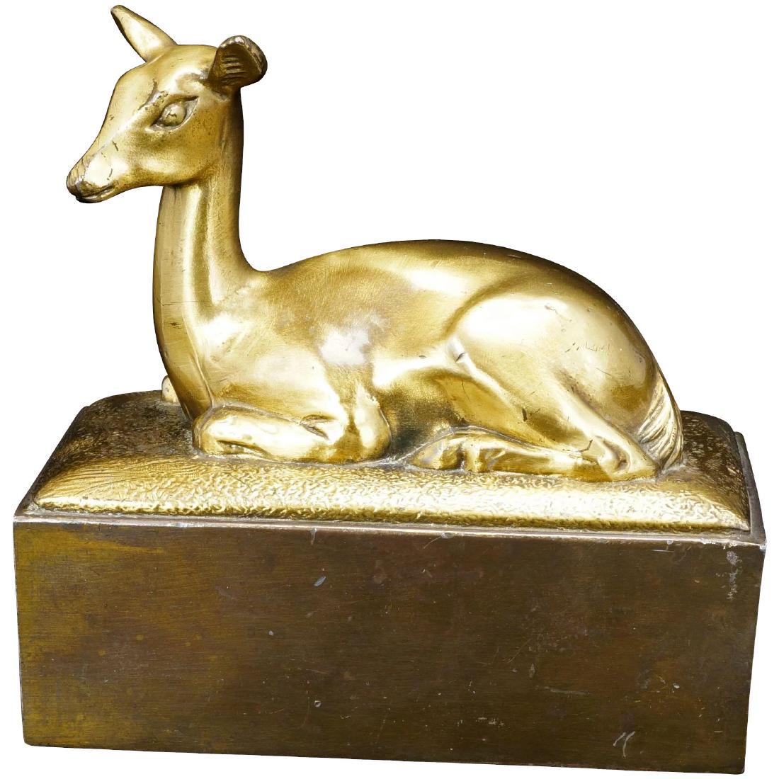 Art Deco Sitting Doe Brass Sculpture circa 1930