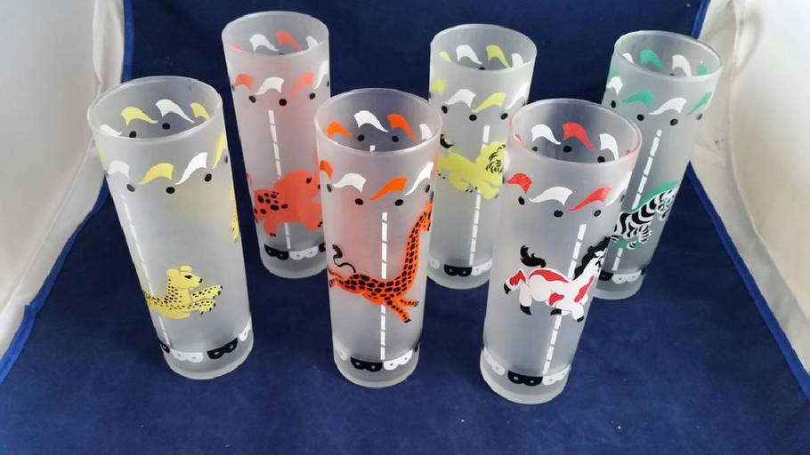 Vintage Libby's Circus Carousel Frosted Glasses