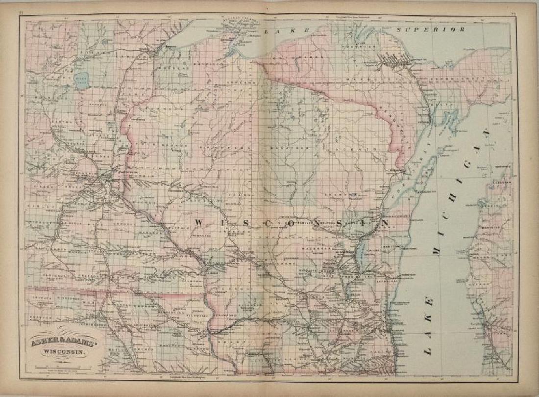 1872 Asher and Adams Map of Wisconsin -- Asher